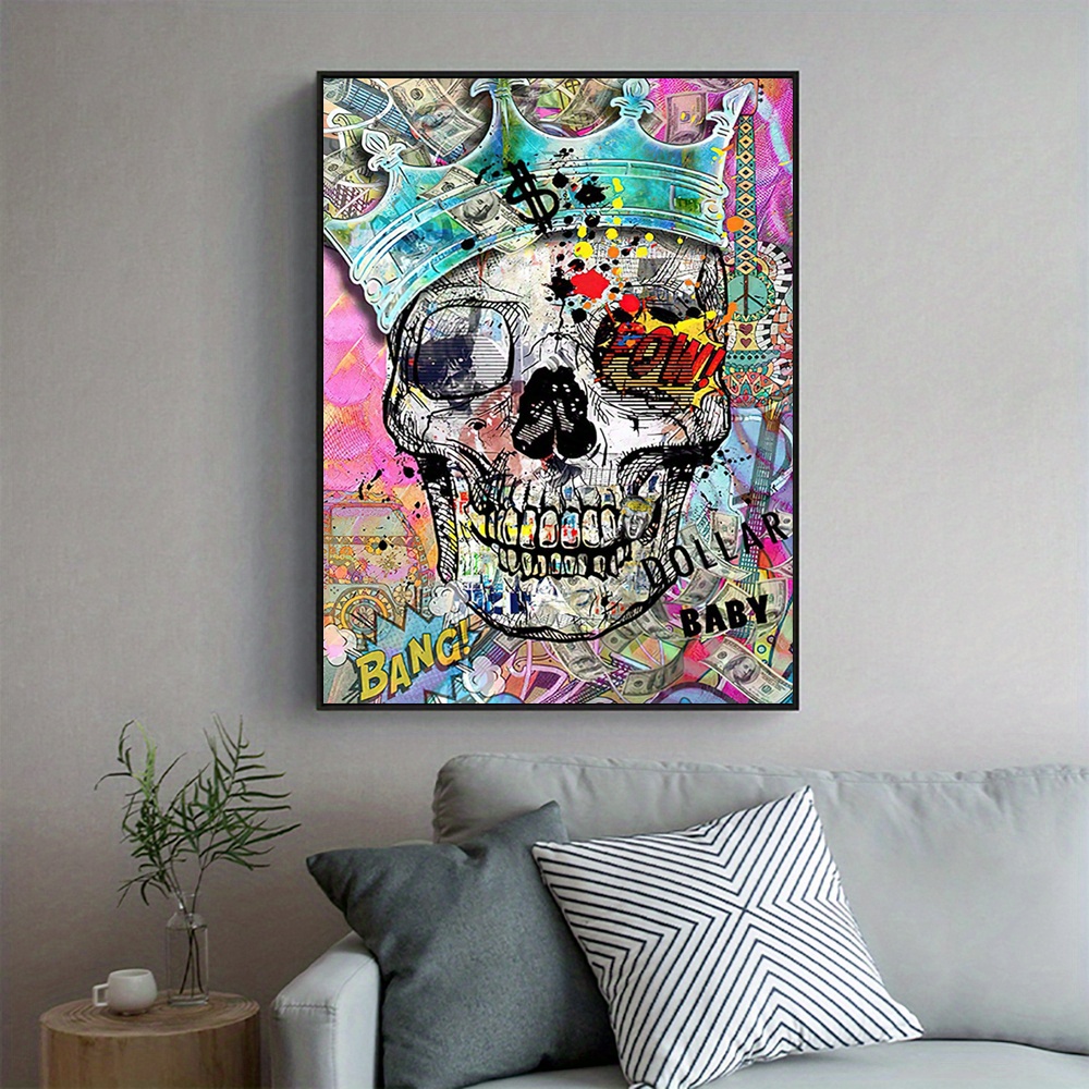 Graffiti Skull Art Painting Street Graffiti Canvas Wall Art - Temu