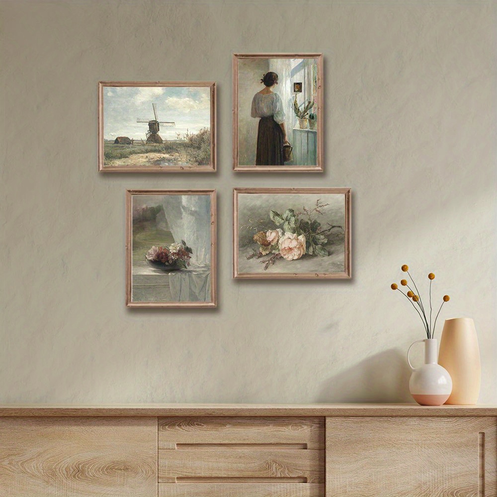 French Country Landscape Oil Painting Windmill Wall Pictures Vintage ...