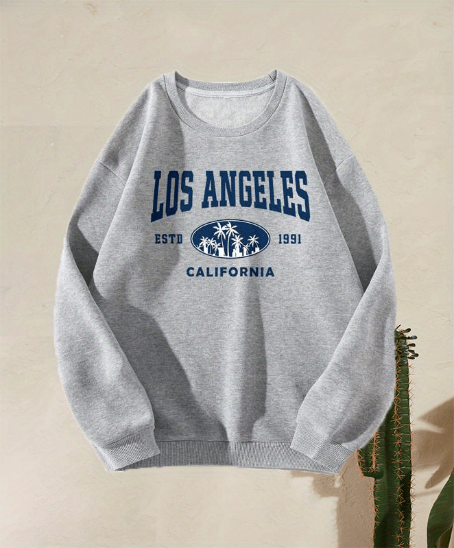 california print crew neck pullover sweatshirt casual long - Temu ...