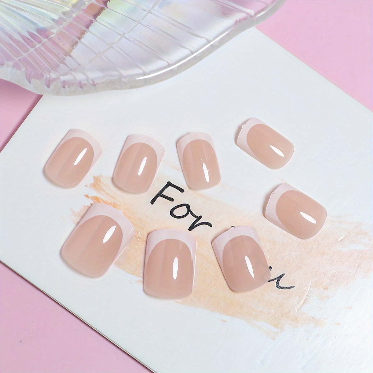 Gorgeous White French Tip Nails Pure Nude Press Nails - Temu