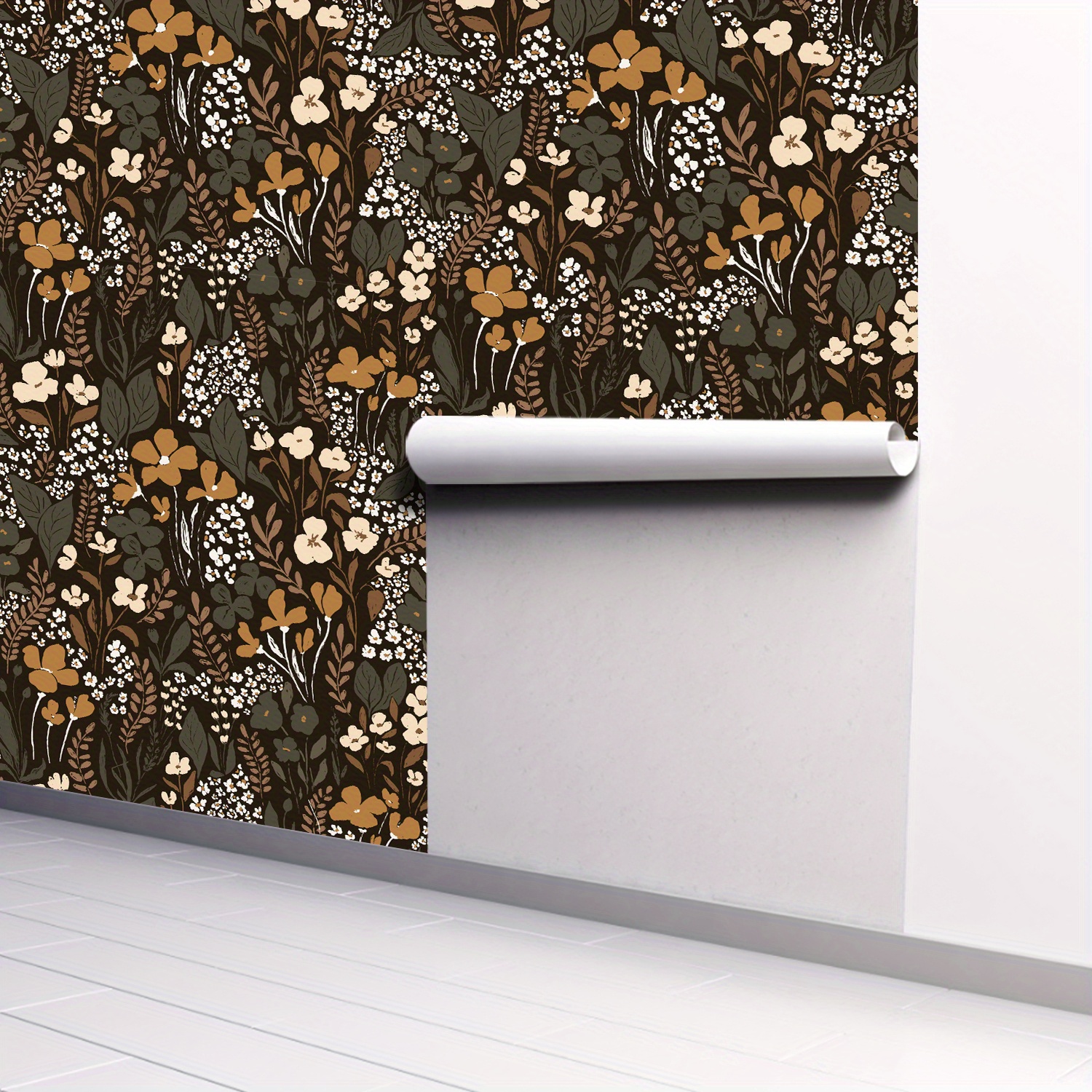Dark Background Fern Wallpaper Yellow White Floral Peel - Temu Australia