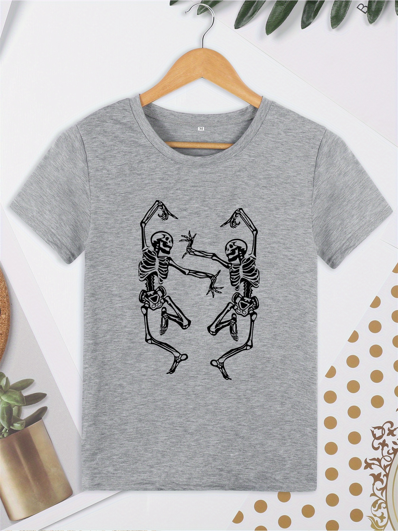 Dancing Skeleton Print T shirt Casual Short Sleeve Top - Temu Canada