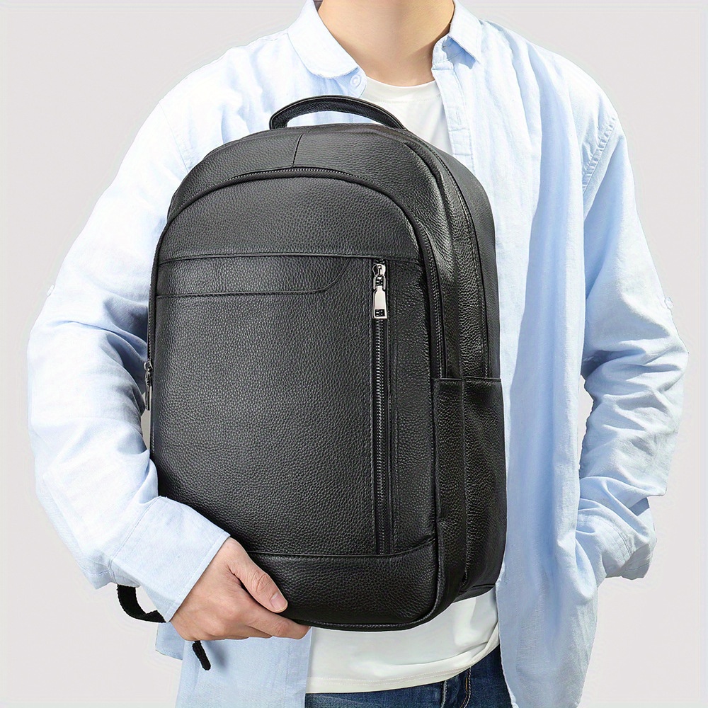 's Genuine Leather Backpack Large Capacity Travel - Temu