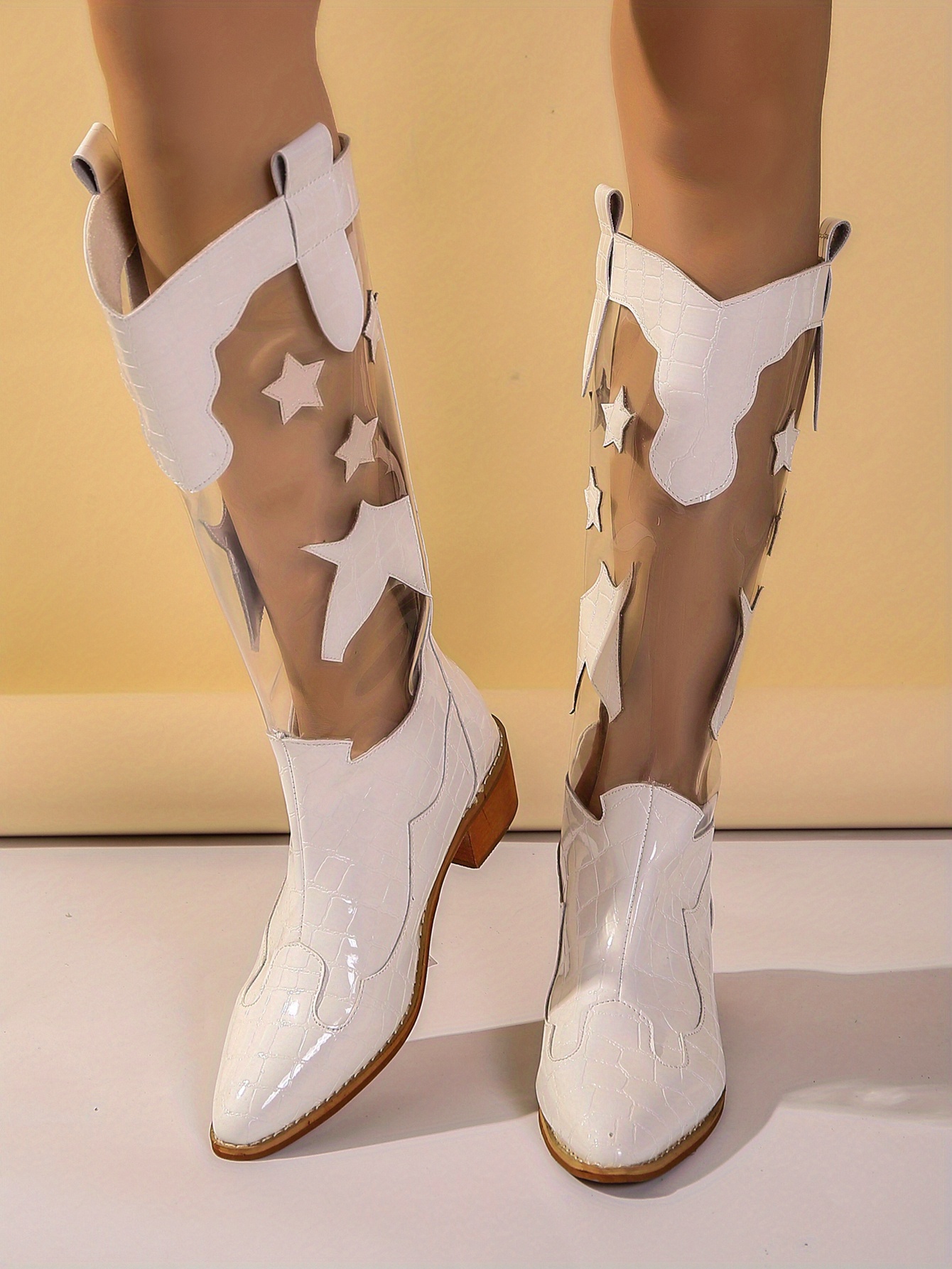 Women's Star Transparent Cowboy Boots Pointed Toe - Temu Australia