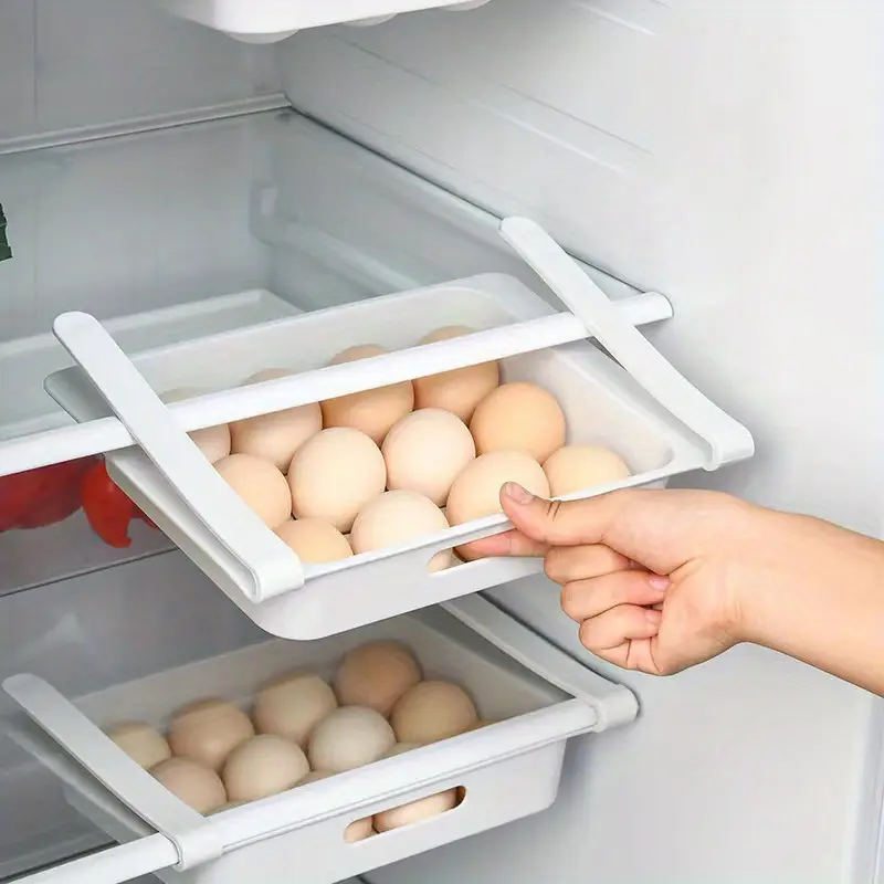 卵の収納ボックス、冷蔵庫用の新鮮な保存ボックス、多機能な引き出し式フルーツ食品仕切り収納ボックス、キッチンアクセサリー Temuが発送