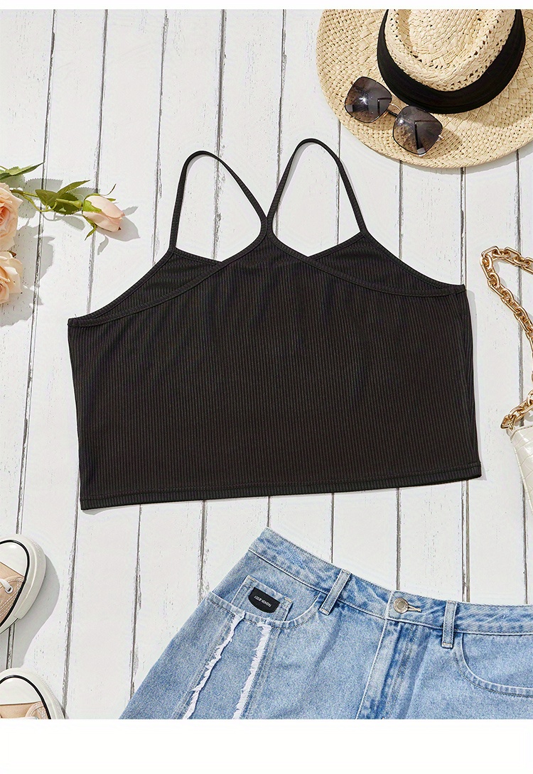 Plus Size Basic Cami Top Women's Plus Plain Ribbed Round - Temu New Zealand