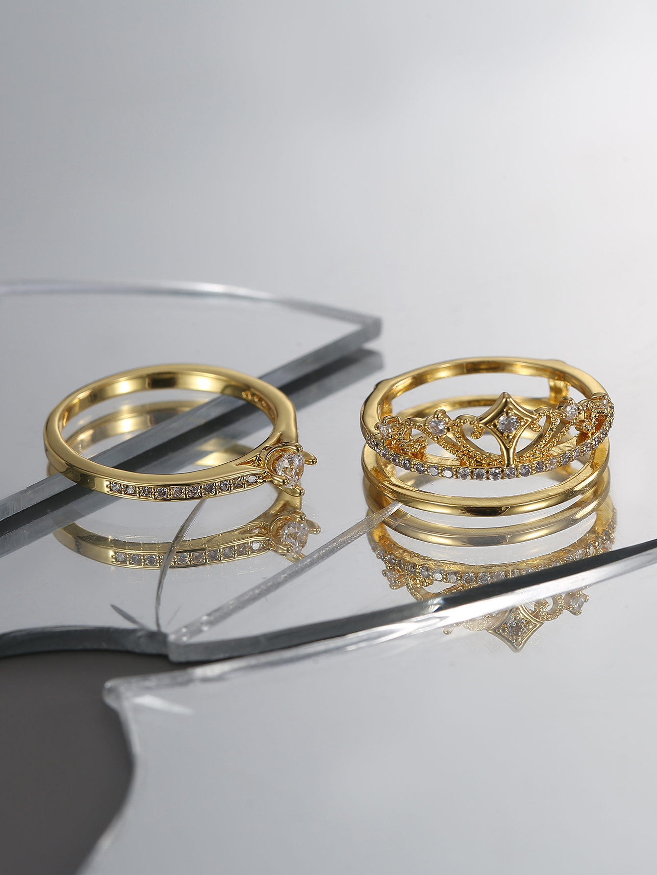 luxury stacking promise rings 18k gold plated inlaid shining - Temu Canada