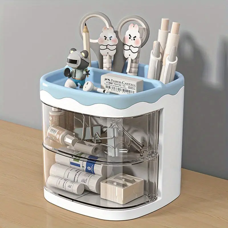 1pc デスクトップ文房具収納ボックス 多機能収納ボックス 回転ペンホルダー 学生用デスク収納ボックス オフィスペンボッ Temu Japan