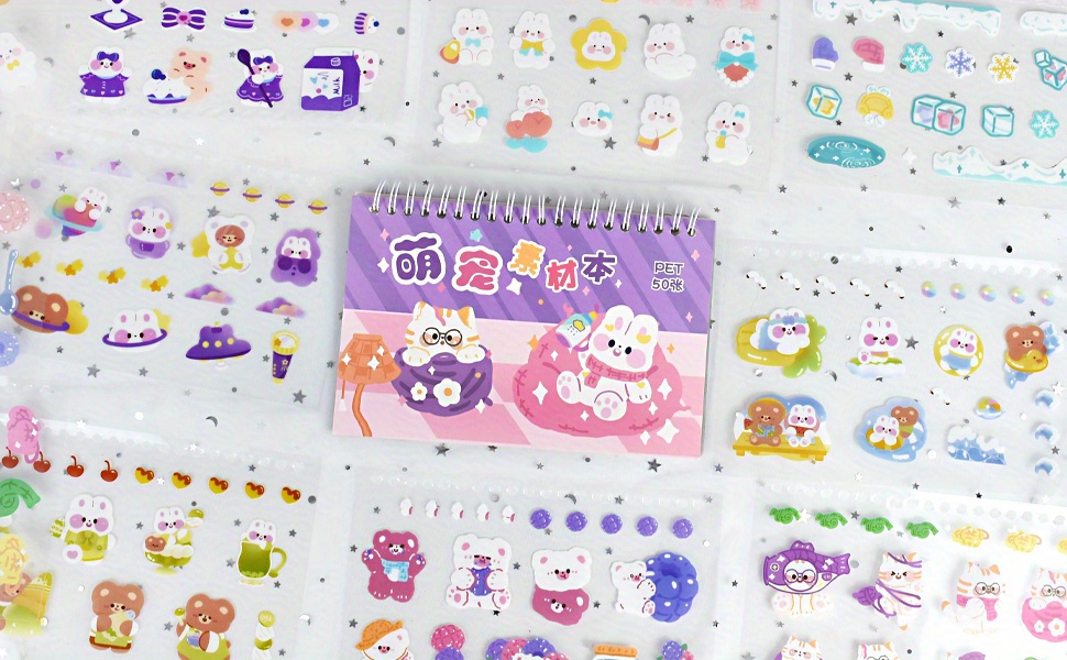 Cute Scrapbook Stickers Book 50page Kawaii Bear Rabbit Fruit - Temu ...
