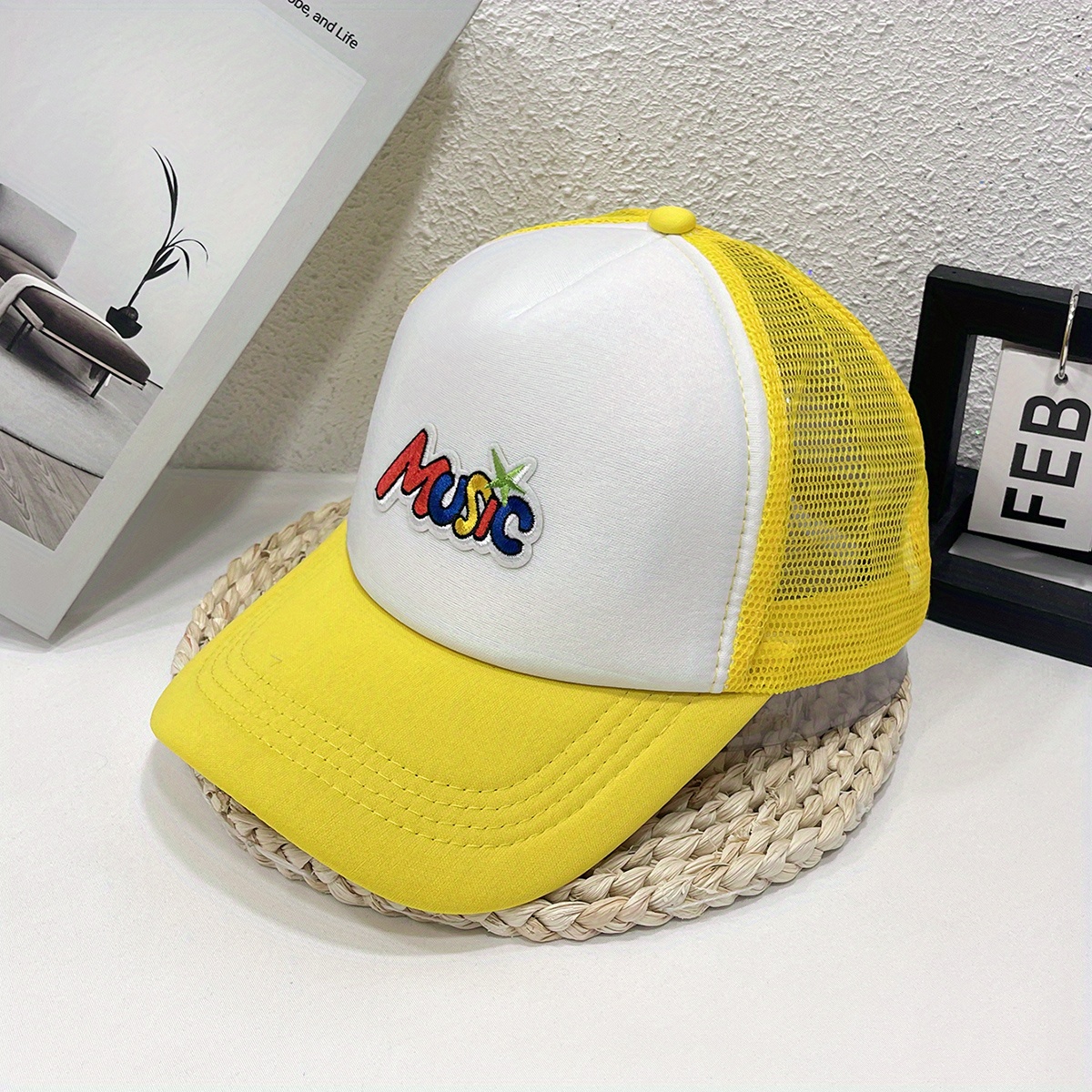 Music Embroidery Patch Trucker Hat Color Block Trendy Mesh - Temu Australia