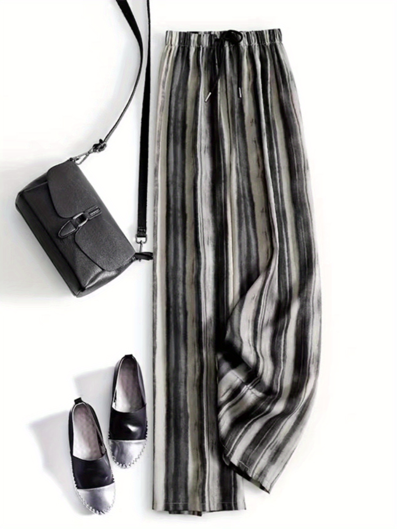 Striped Print Drawstring Pants Casual Elastic Waist Wide Leg - Temu New ...