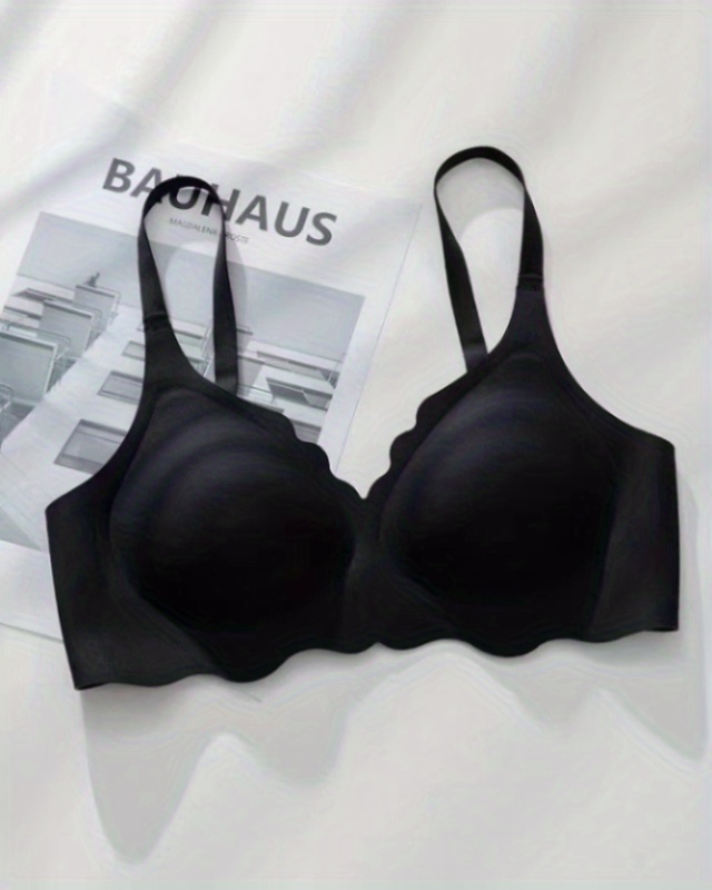 Colorblock Wave Trim Wireless Bra Comfy Breathable Intimates - Temu New ...