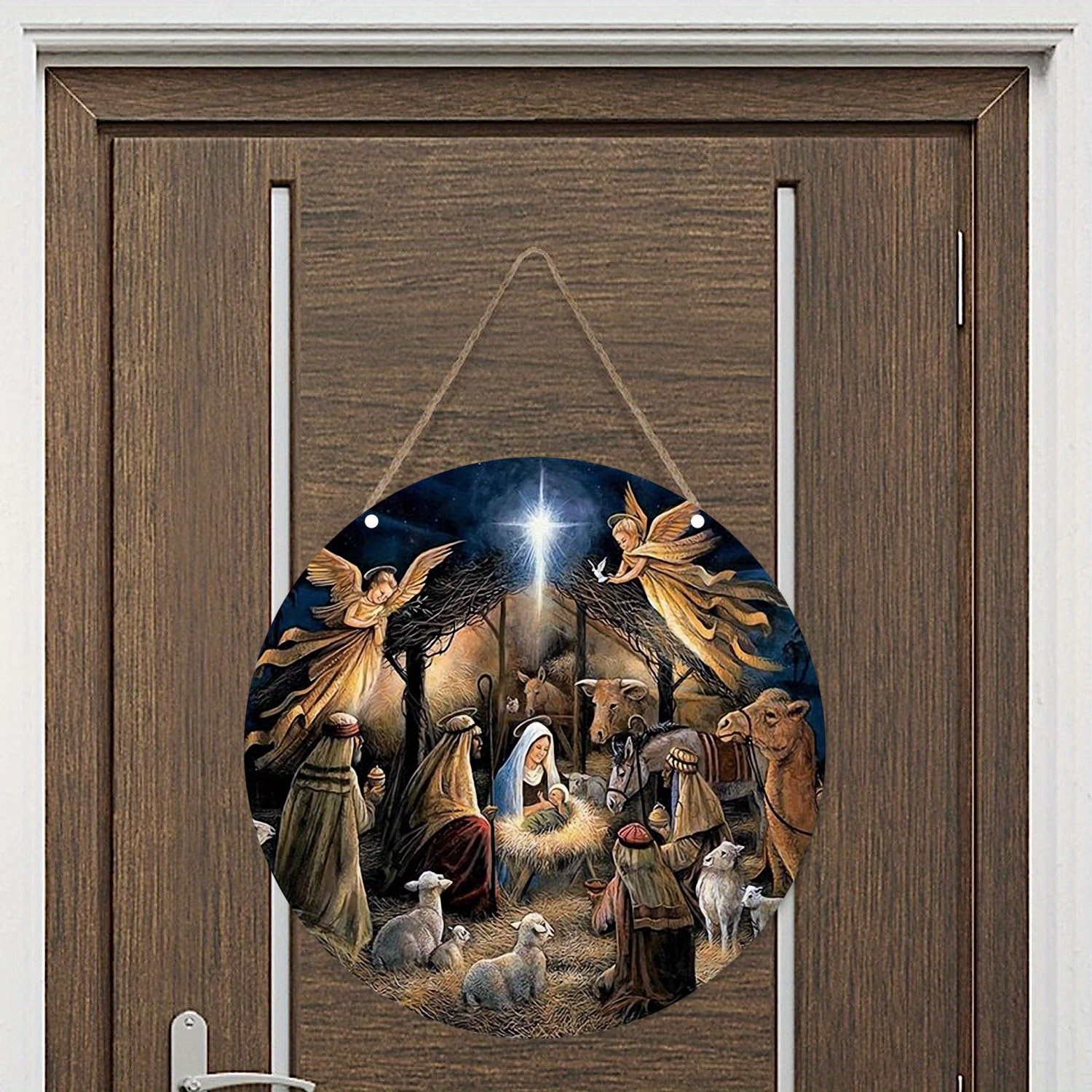 Farm Decor Round Wood Sign Christmas Manger Nativity Scene - Temu