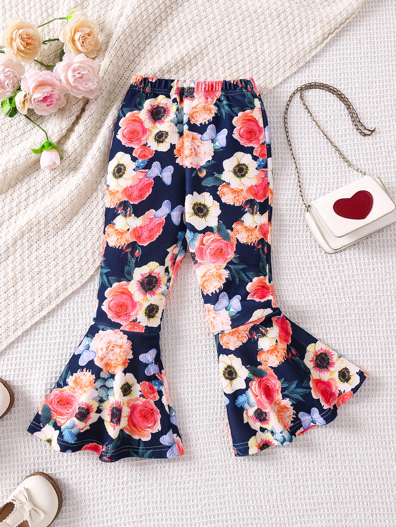 Boho Floral Print Bell bottom Flared Pants Girls Elastic - Temu Australia