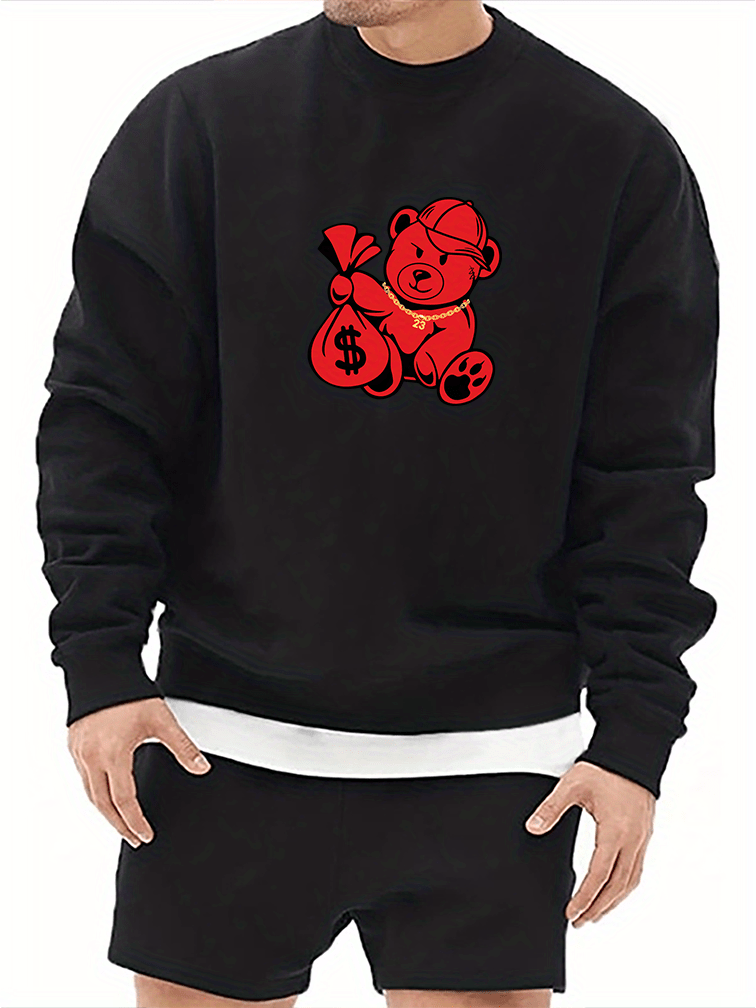 3d Red Gold Chain Bear Money Bag Print Sweatshirt Long - Temu United ...