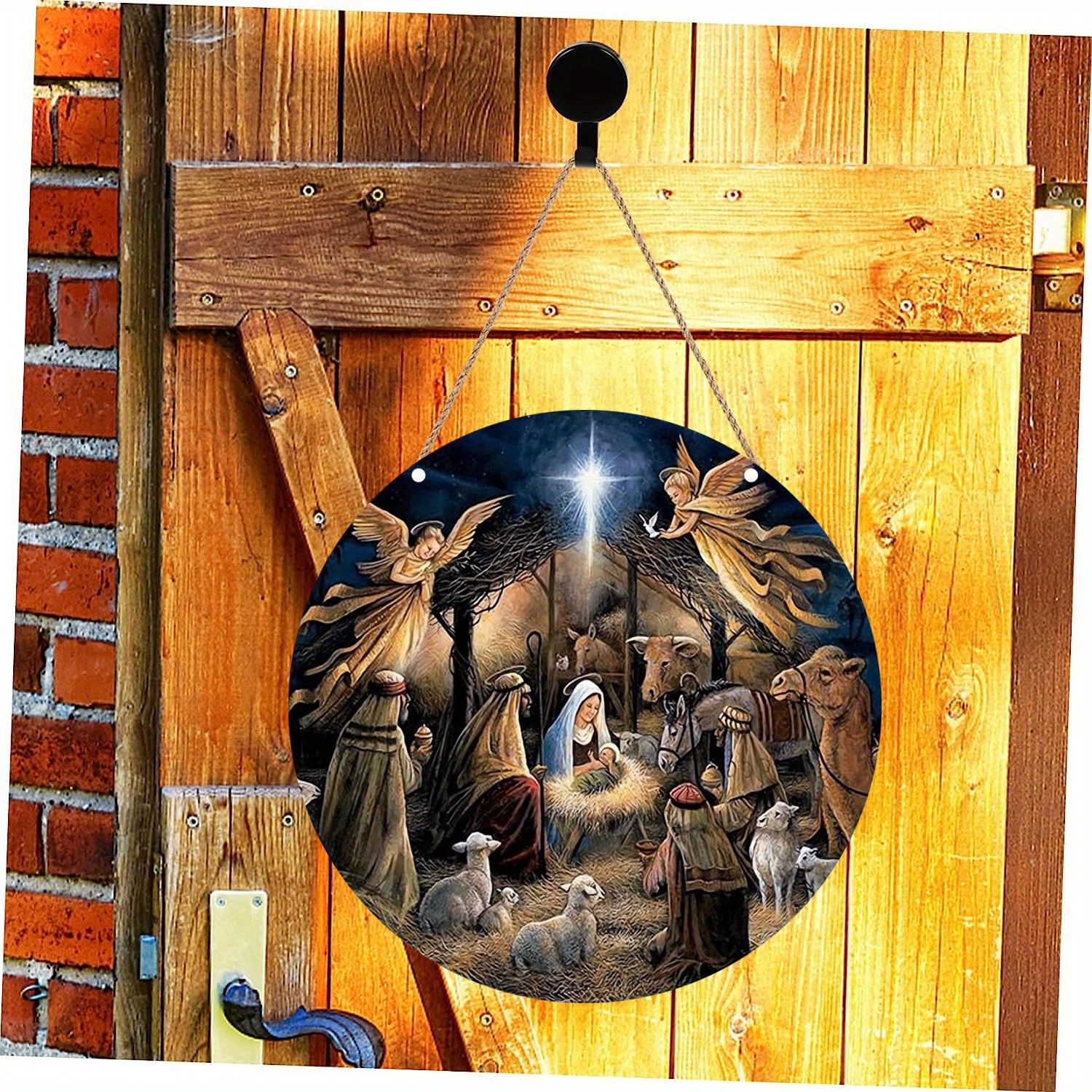 Farm Decor Round Wood Sign Christmas Manger Nativity Scene - Temu