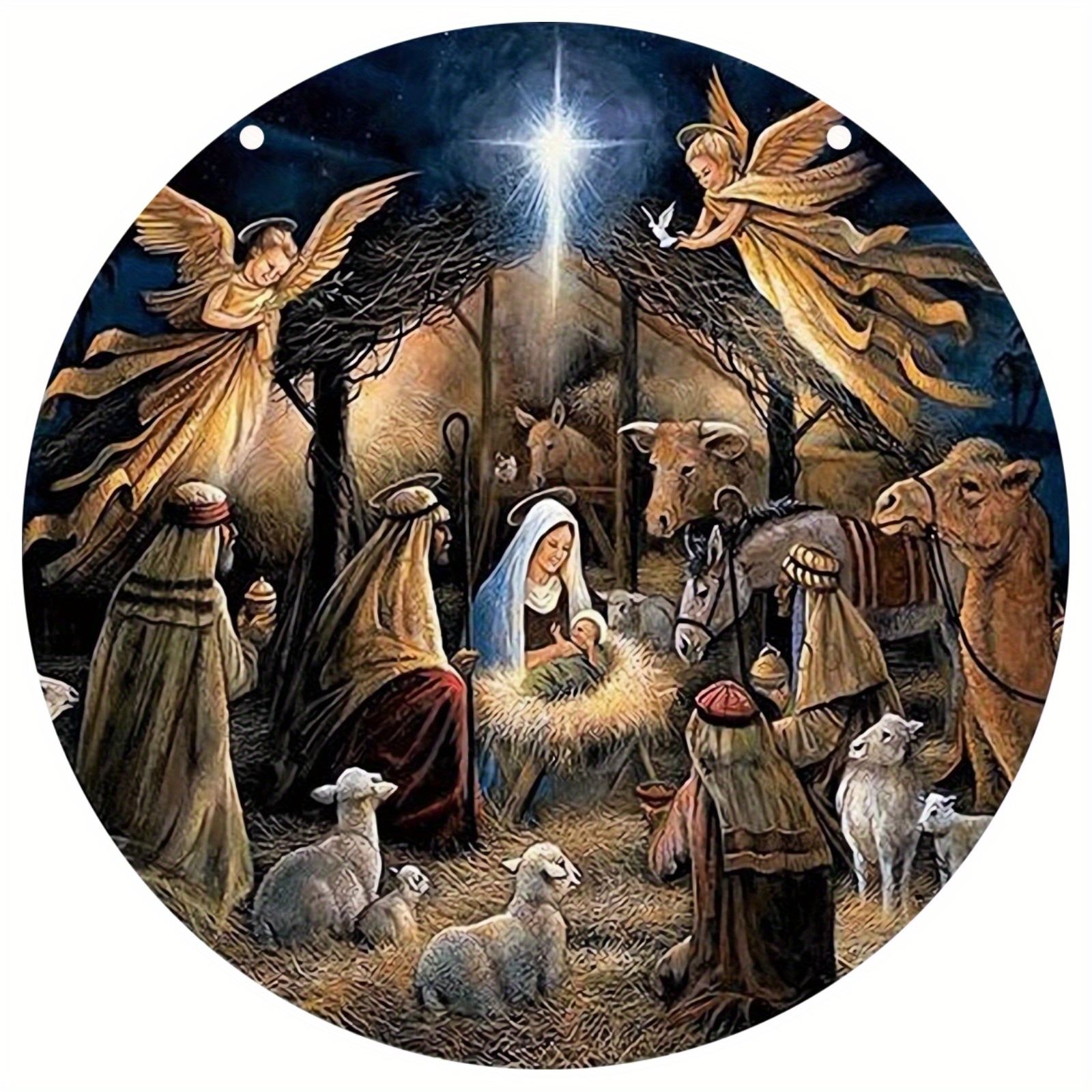 Farm Decor Round Wood Sign Christmas Manger Nativity Scene - Temu