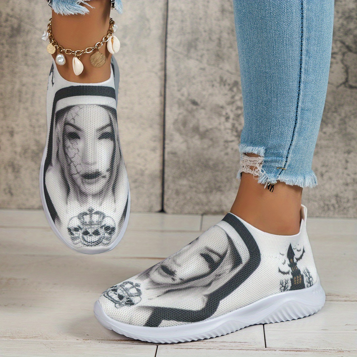 Halloween Scary Witch Skeleton Ghost Print Sneakers Soft - Temu Australia