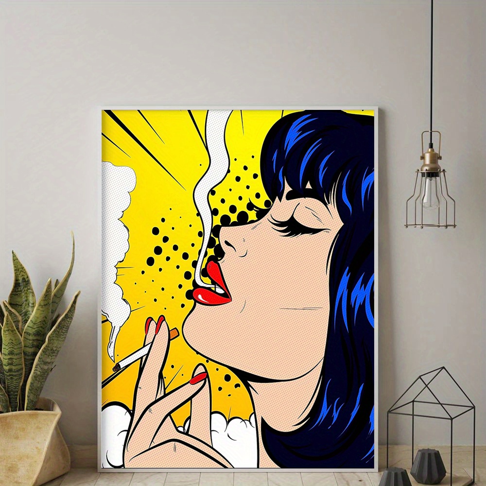 Yellow Smoker Canvas Wall Art Painting, Woman Smoking Picture Print ...