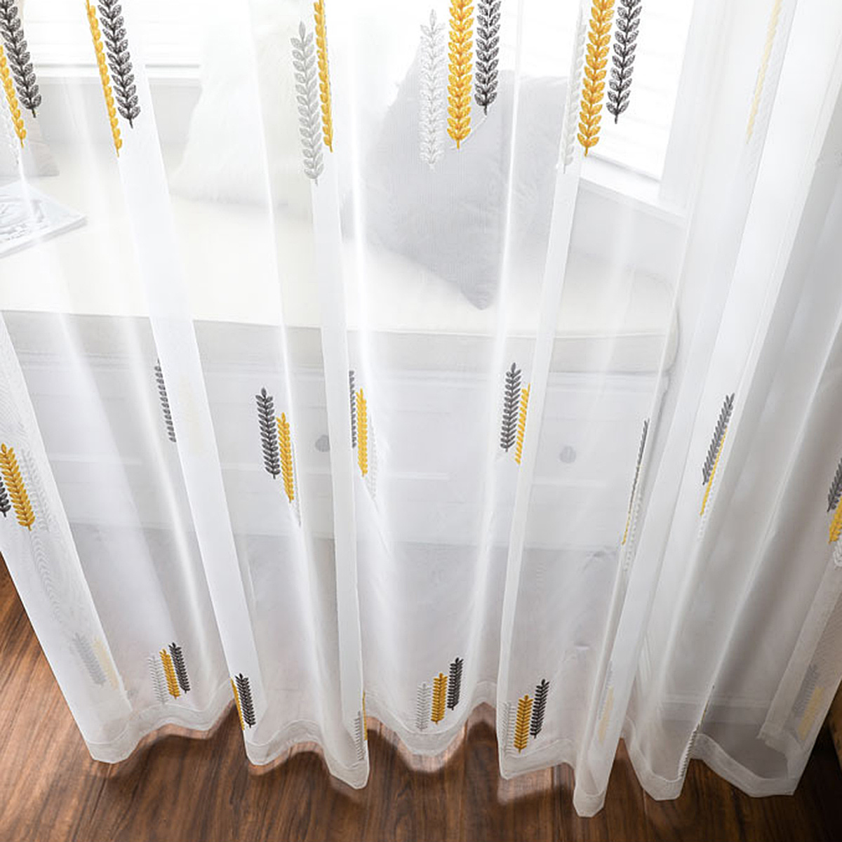Simple Embroidery Sheer Curtain Pastoral Style Wheat Ear - Temu