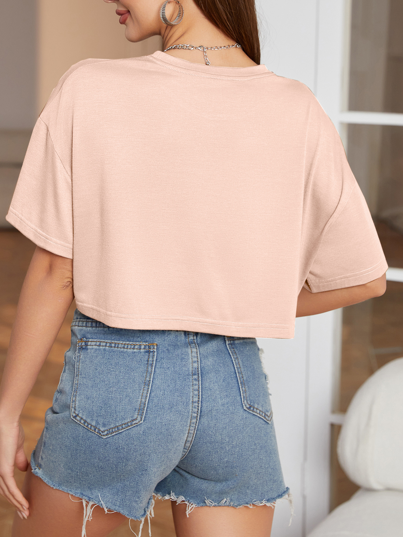 Landscape Letter Print Crop Crew Neck Short - Temu Canada