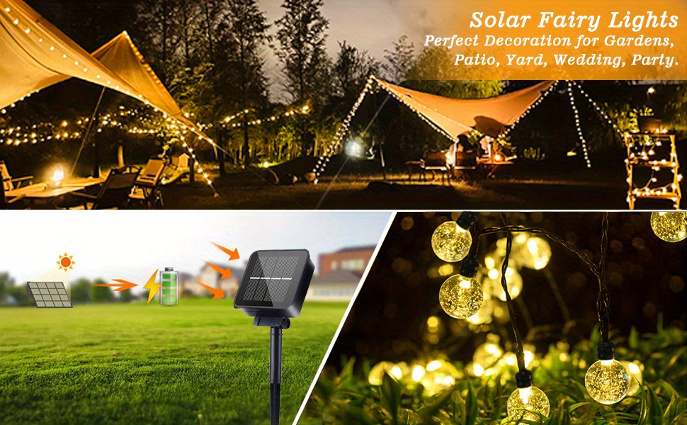 40 Led & 50 Led & 60 Led Solar String Lights Outdoor Garden, Solar ...