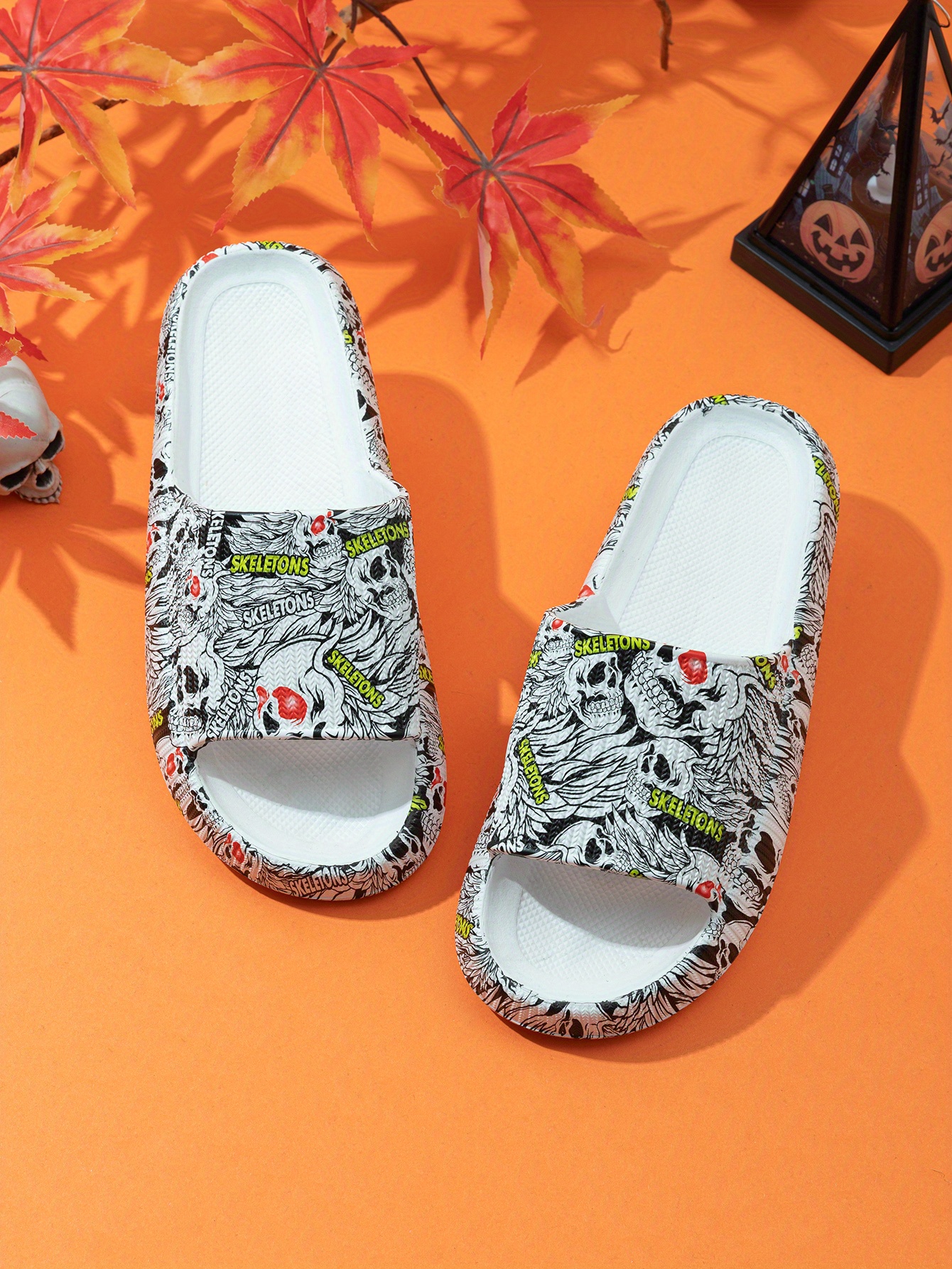 Men's Halloween Theme Skull Print Slides Casual Non Slip - Temu Canada