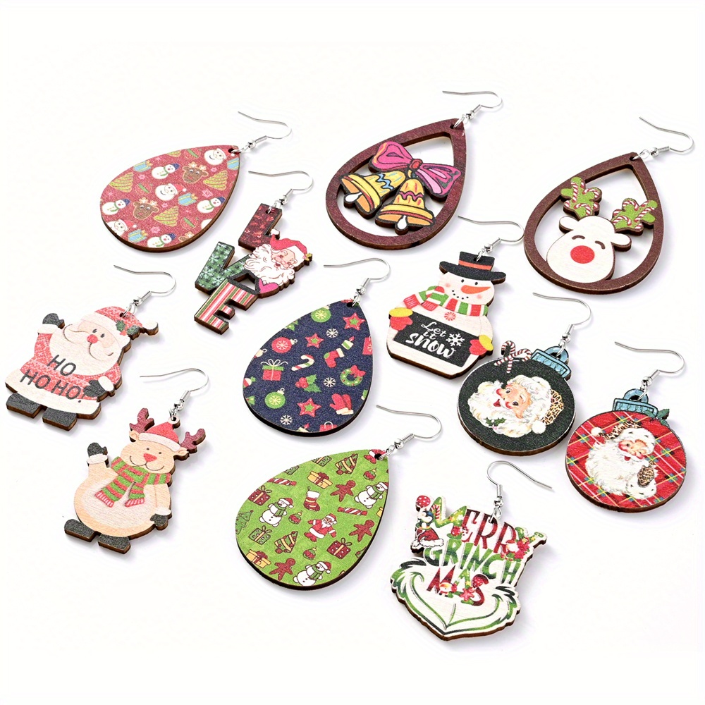 Girl's Christmas Earrings Santa Claus Elk Deer Bells Pattern - Temu ...
