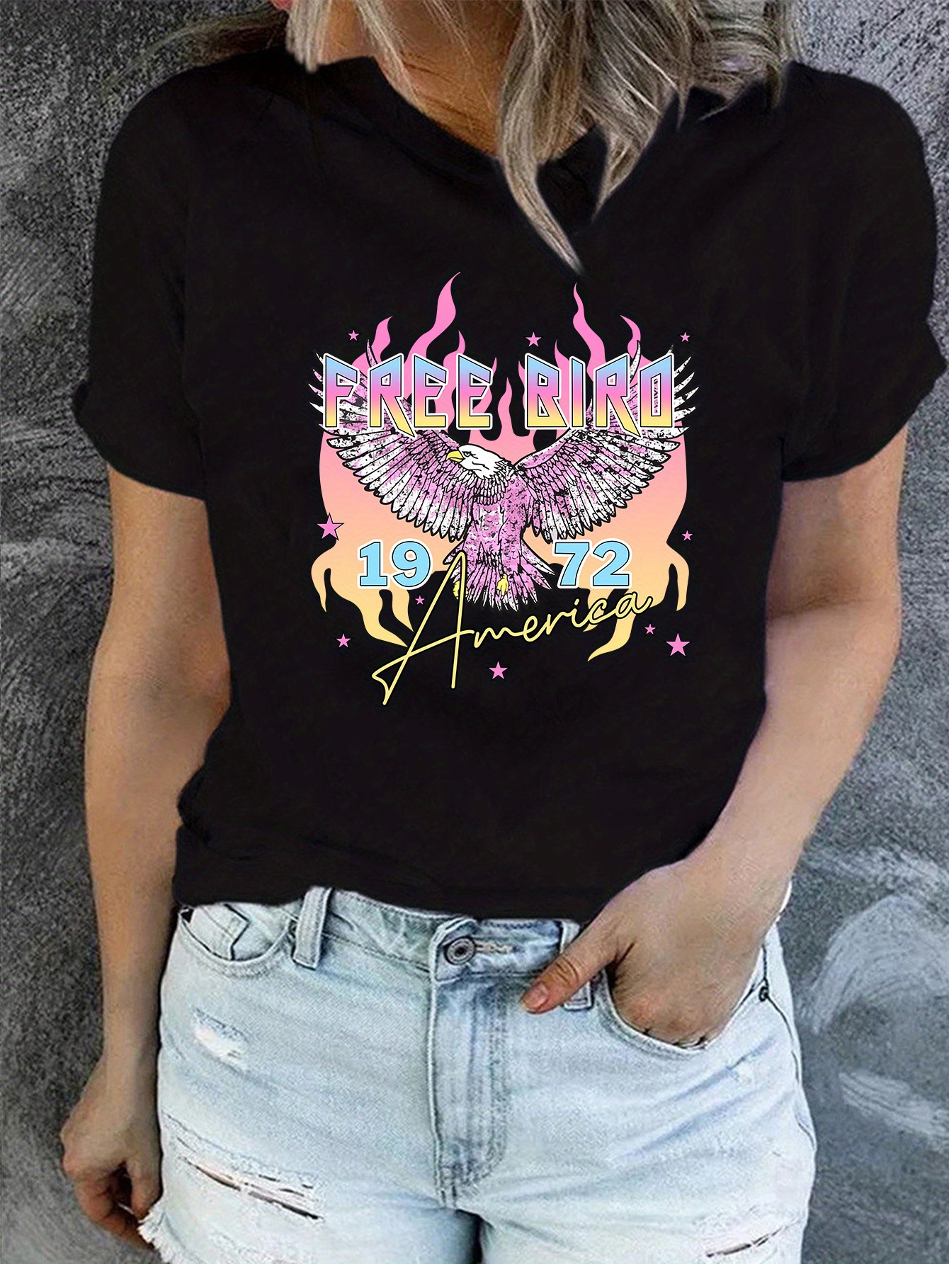 T shirt Imprimé Oiseau Libre T shirt À Manches Courtes - Temu France