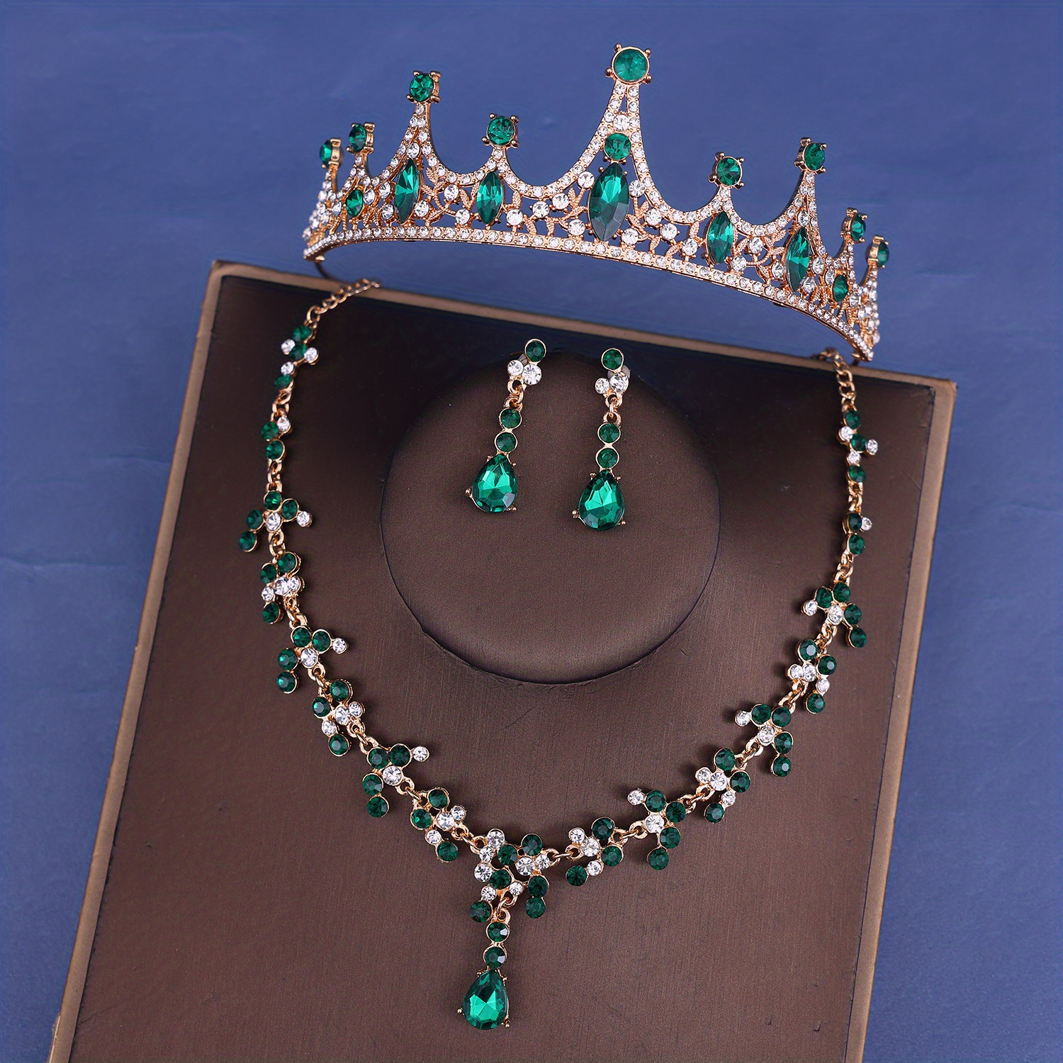 Alloy Rhinestone Crown Earrings Necklace Set Headwear - Temu United Kingdom