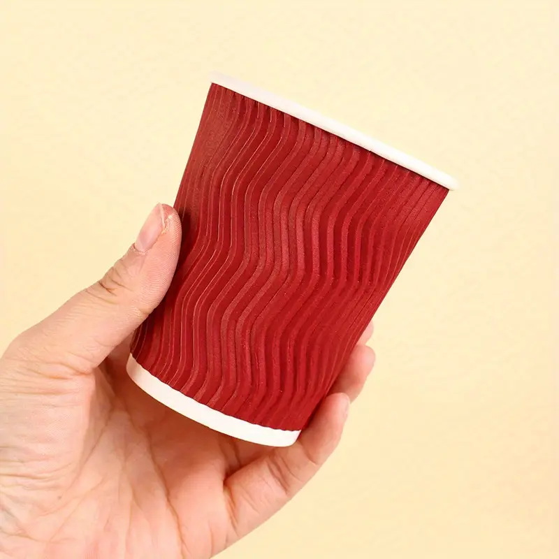 50個 8オンスの使い捨て縦波紙コップに合わせたカップの蓋 コーヒーカップの二重層厚手断熱カップ 使い捨て黄色クラフト紙 Temu Japan