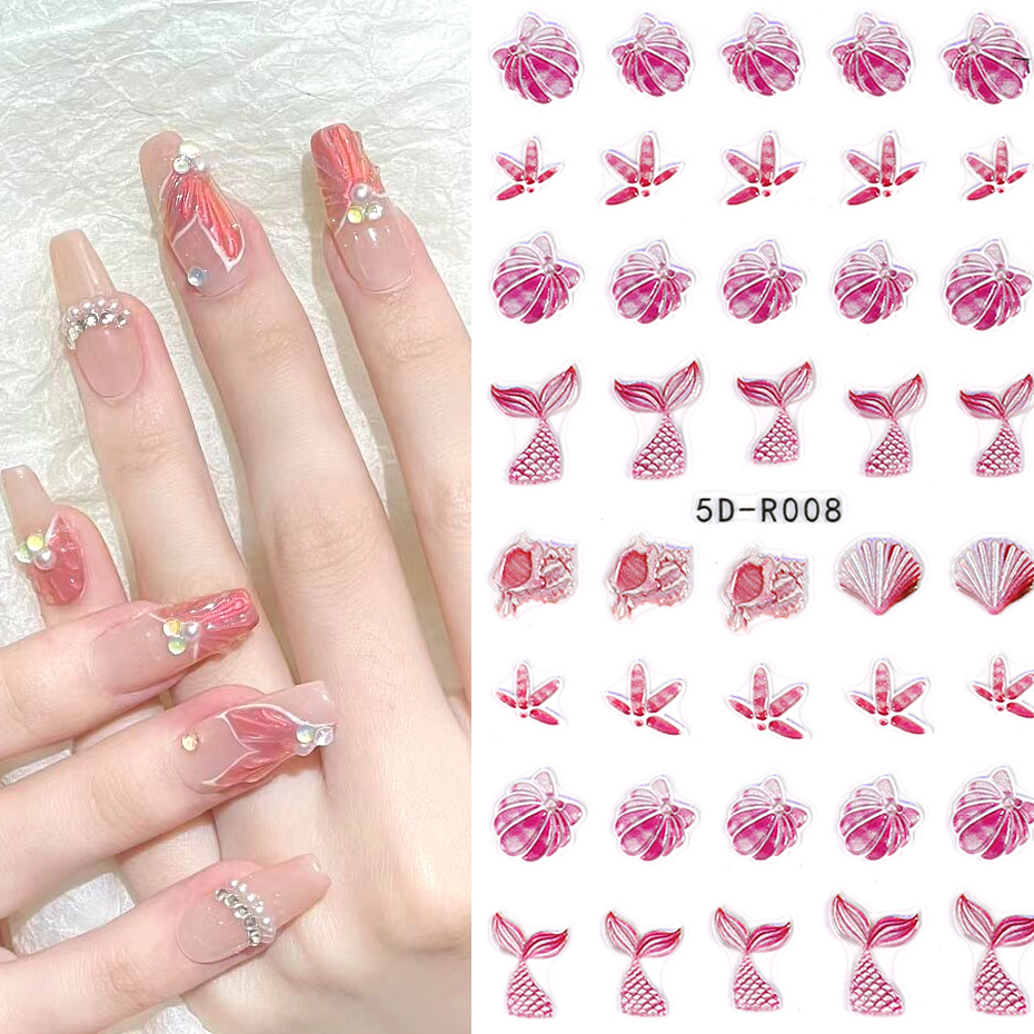 Blue Mermaid Tail 5d Embossed Nail Stickers - Temu Ireland