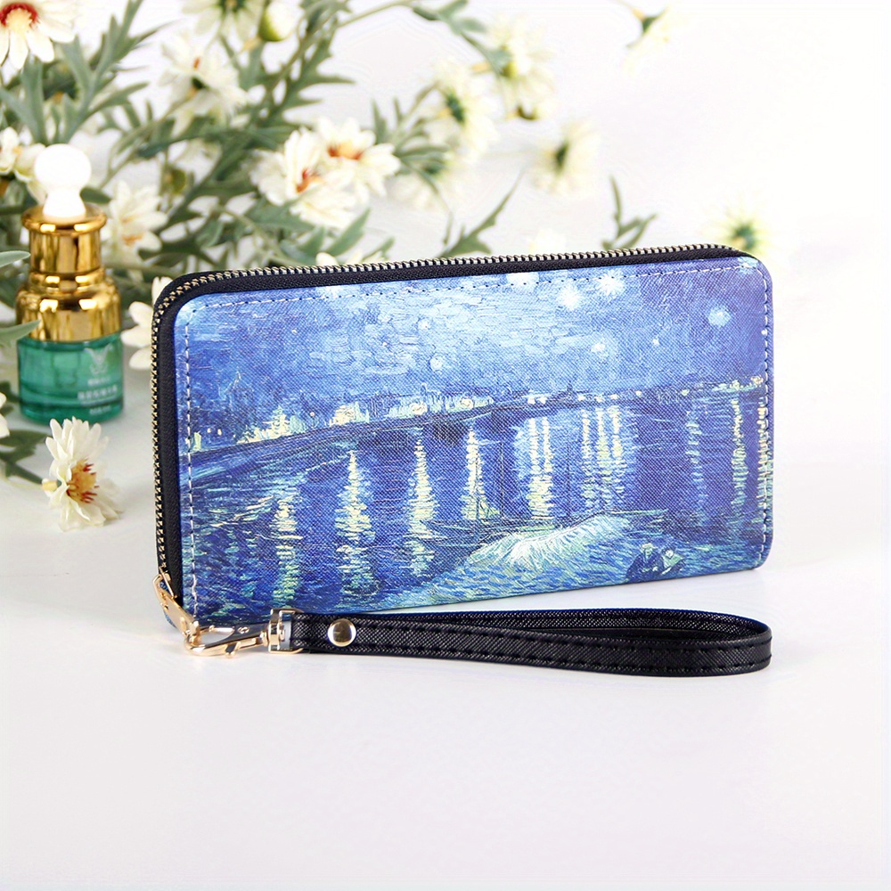 Retro Painting Print Long Wallet Zipper Around Coin Purse - Temu United
