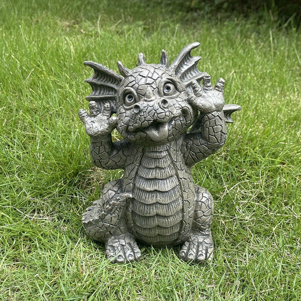 Decorative Meditation Dragon Garden Statue Resin Funny - Temu