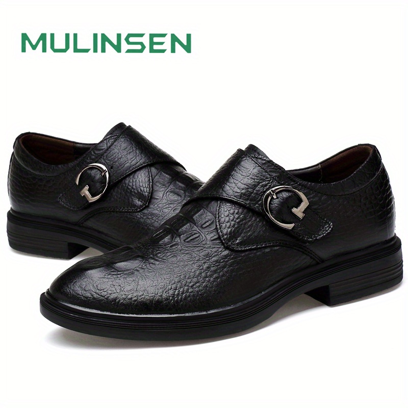 Men's Single Monk Strap Loafer Shoes, Casual Non-slip Croc Effect Slip ...