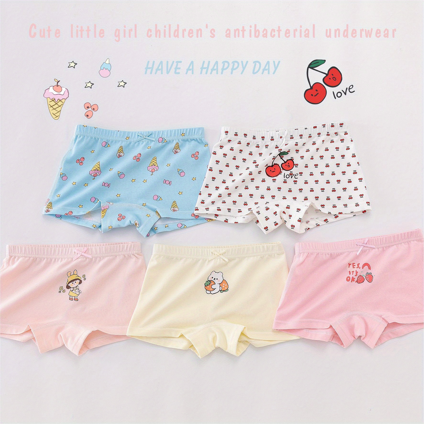 Girl's Cotton Boy Shorts, Cartoon Pattern Breathable Underwear, Comfy ...