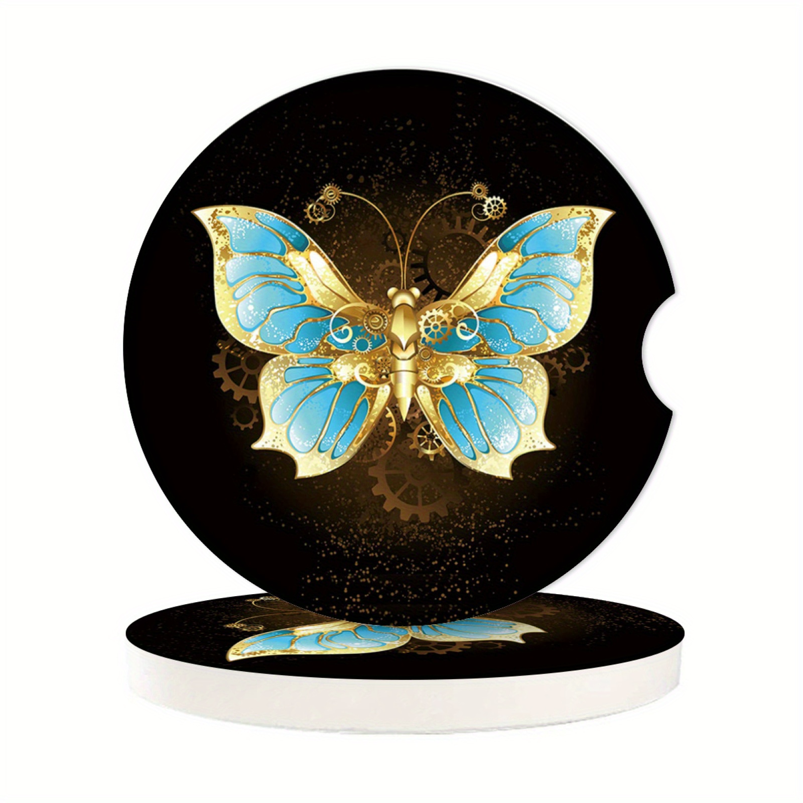 Butterfly Ceramic Car Coasters Cork Back Finger Slot - Temu Norway