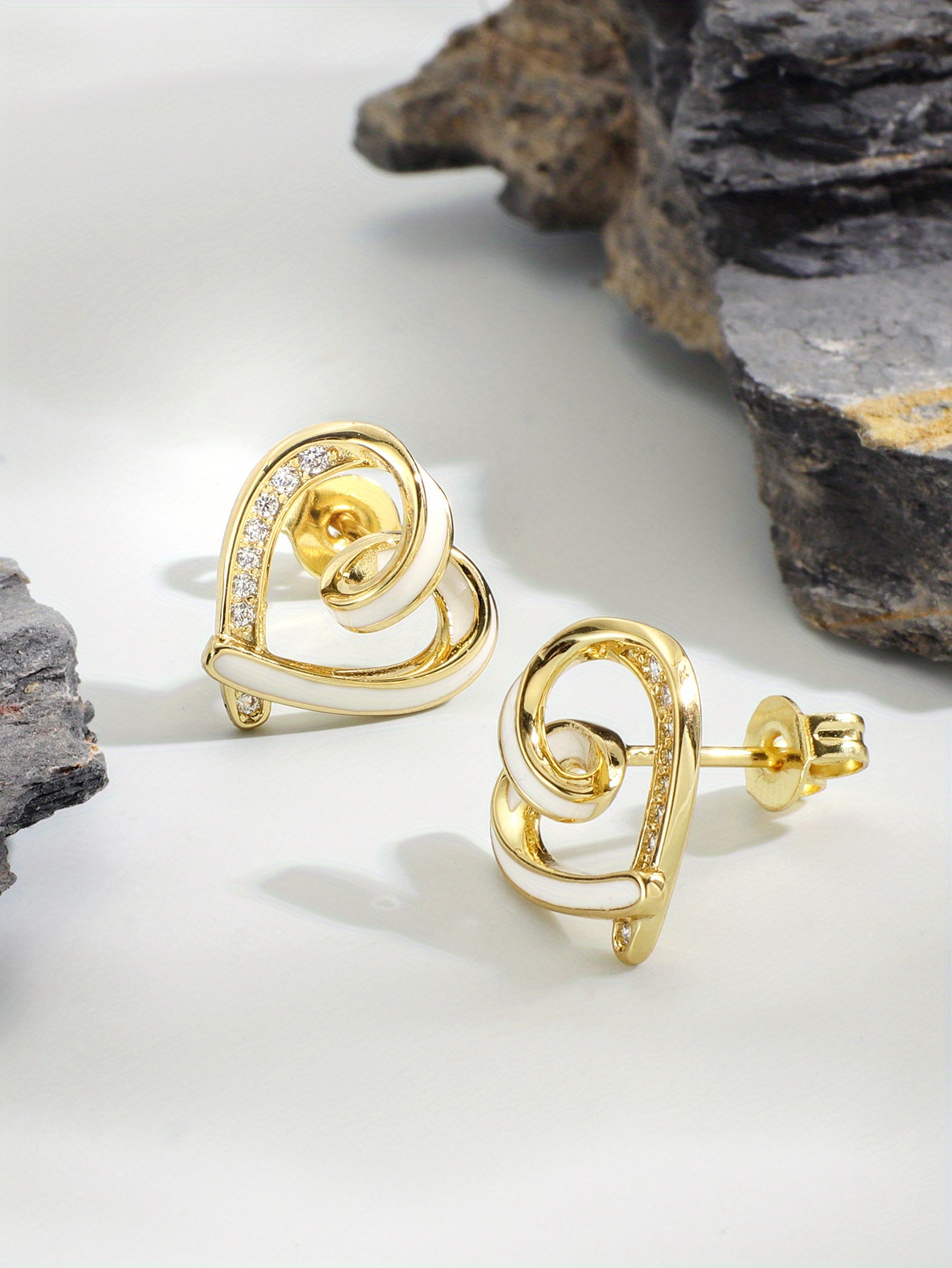 Twist Love Heart Shaped Hollow Stud Earrings Copper Zirconia - Temu
