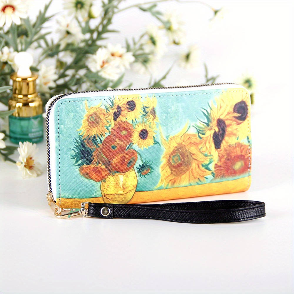 Retro Painting Print Long Wallet Zipper Around Coin Purse - Temu United