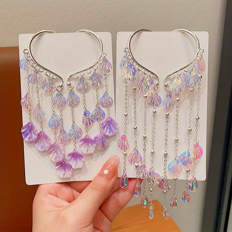 Mermaid Theme Long Chain Tassel Alloy Ear Cuff Perfect - Temu Australia