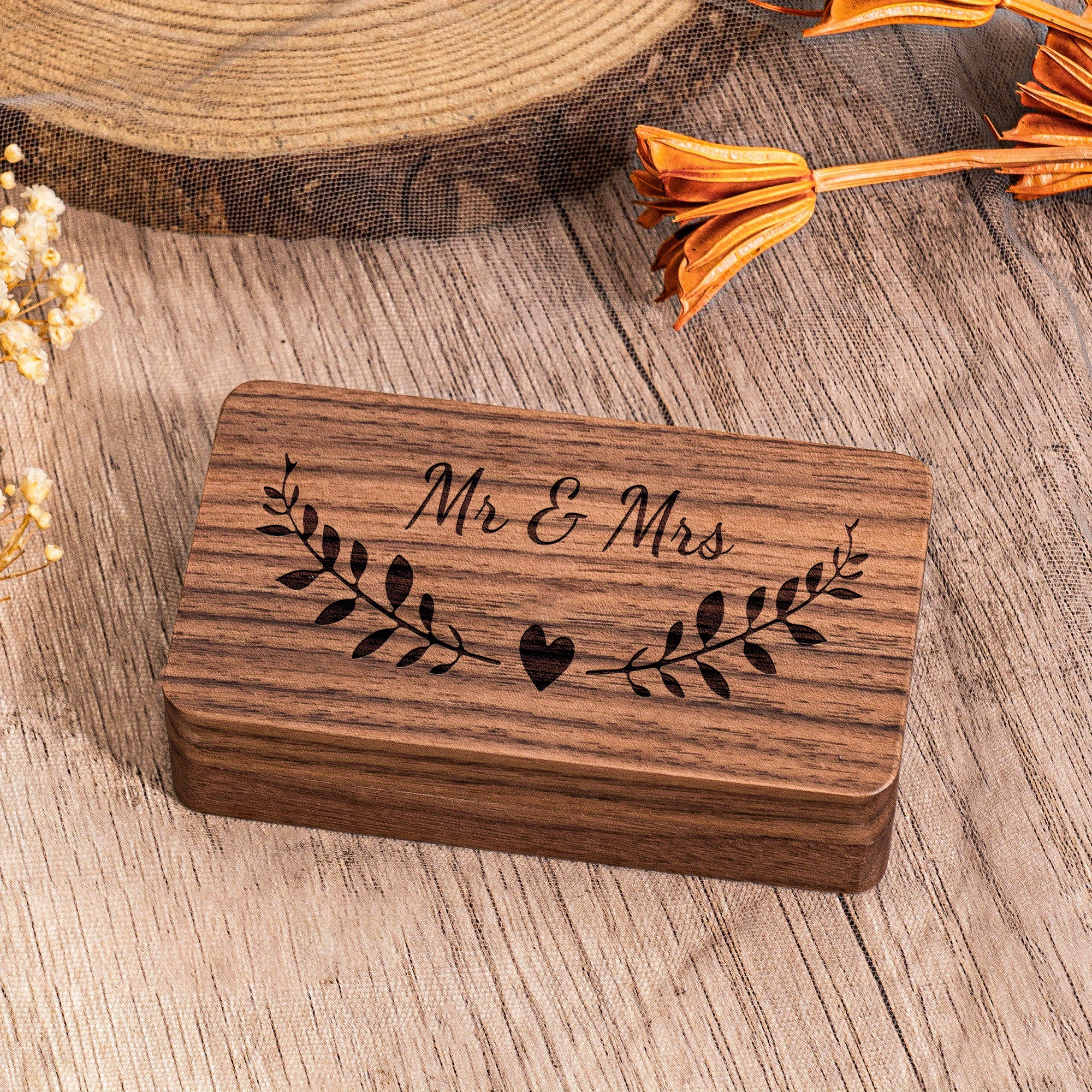 mr mrs ring box wedding ceremony engraved wooden - Temu Canada
