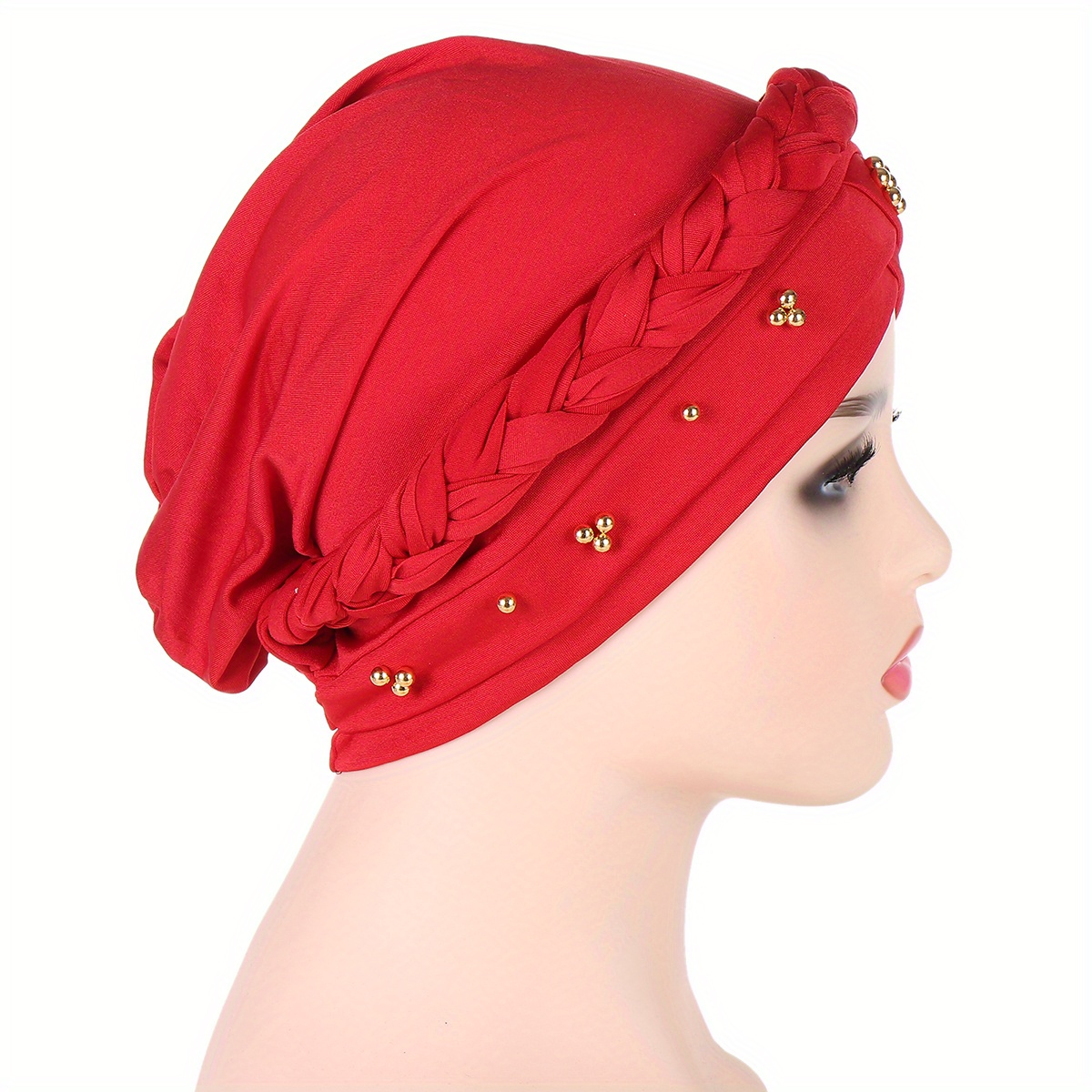 Golden Beaded Pleated Turban Hat Elegant Braid Head Wraps - Temu United ...