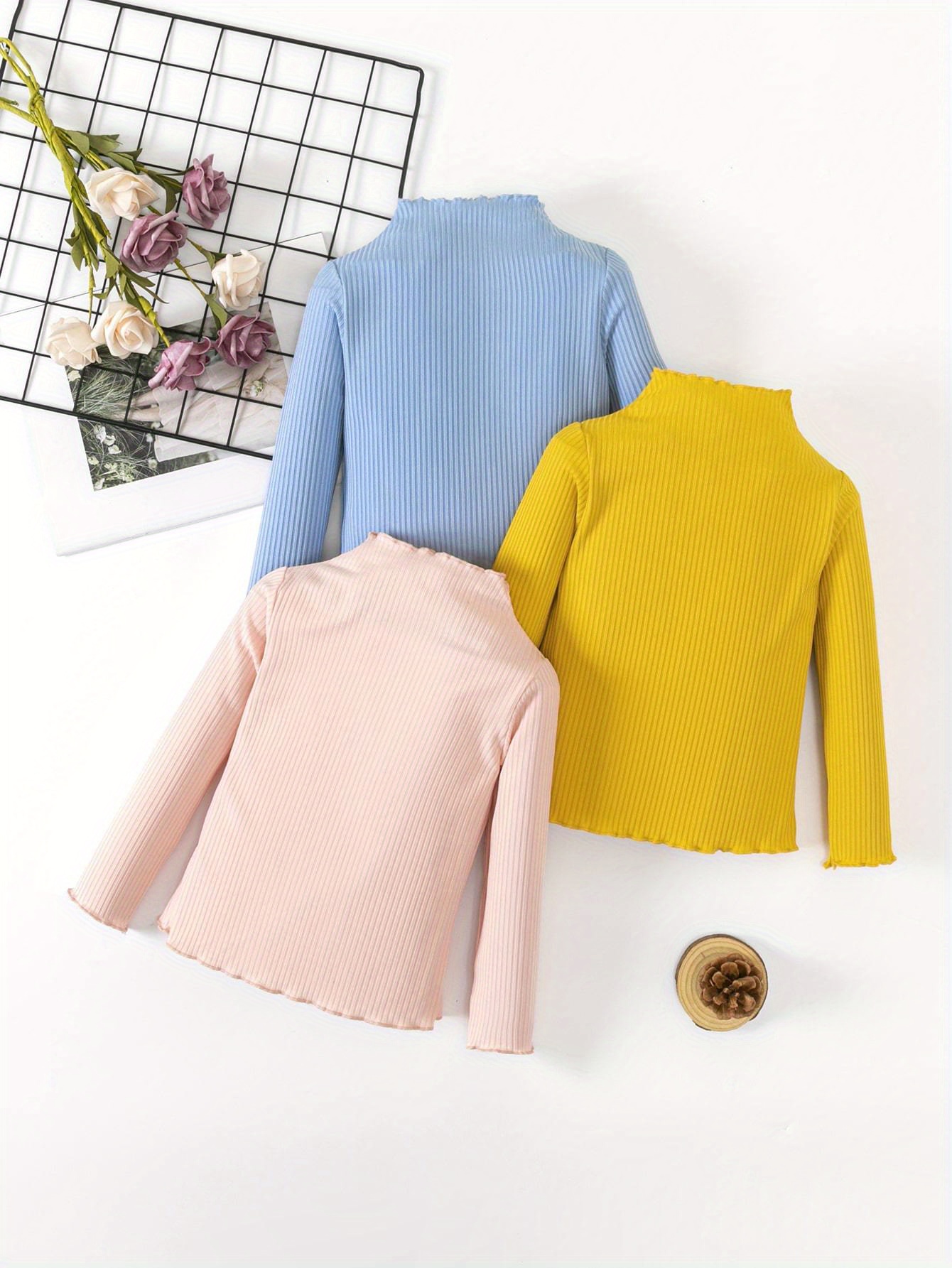 girls stretchy t shirt sets solid ribbed knit frill trim - Temu Australia