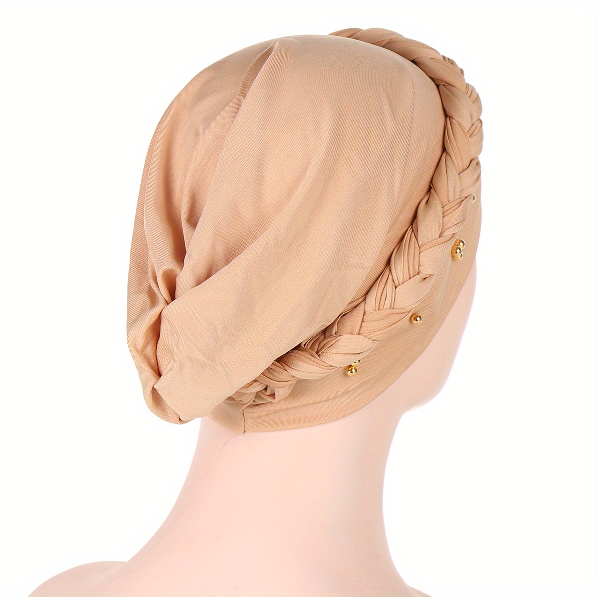 Golden Beaded Pleated Turban Hat Elegant Braid Head Wraps - Temu Canada