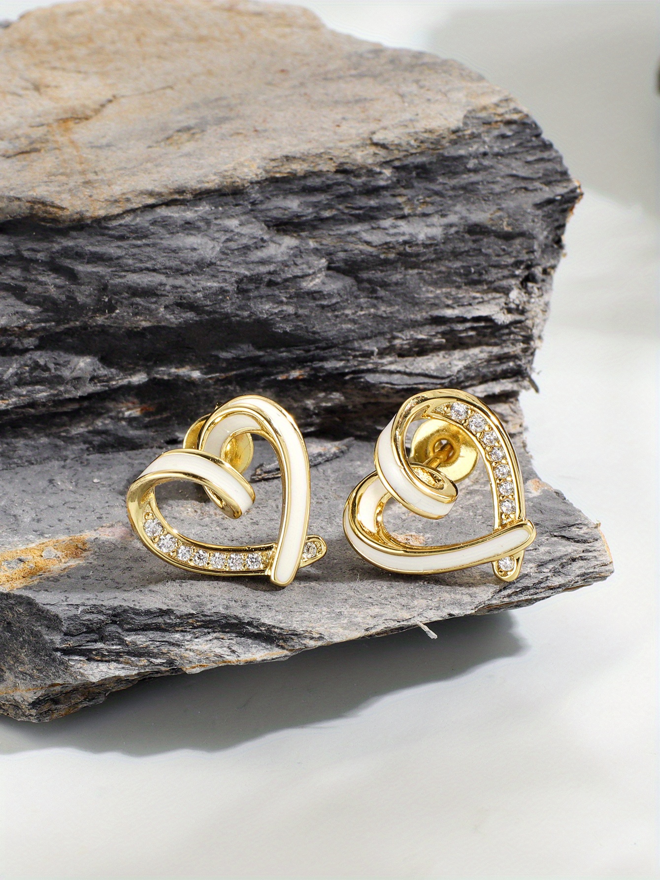 Twist Love Heart Shaped Hollow Stud Earrings Copper Zirconia - Temu