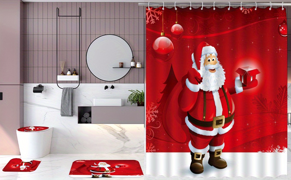 Red Christmas Shower Curtain Set Christmas Holiday - Temu Australia