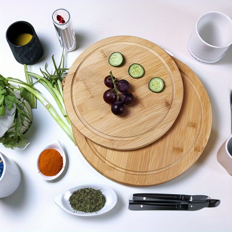 Cutting Board Natural Bamboo Round Cutting Board Kitchen - Temu