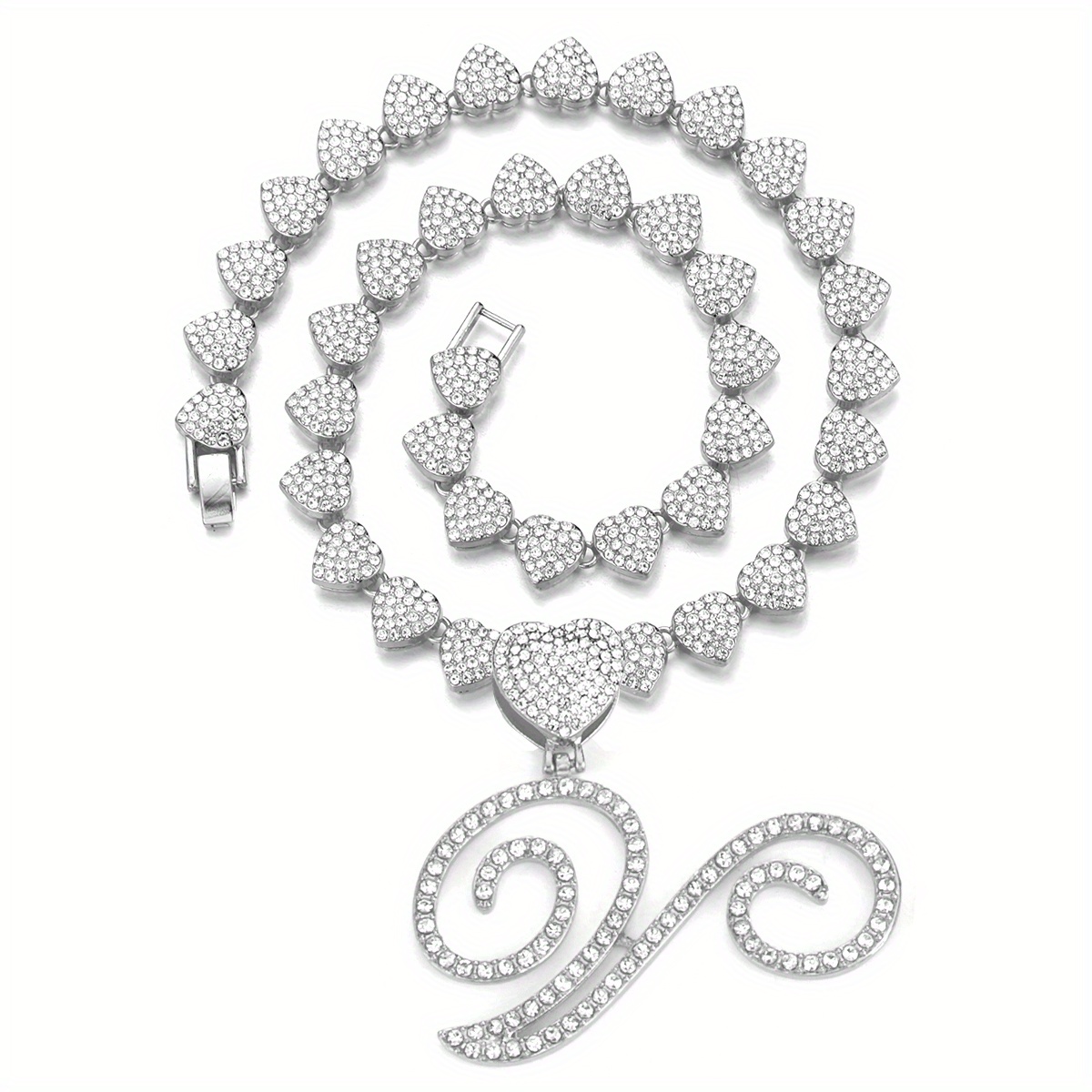 Hip Hop Shiny Rhinestones Love Chain 26 Cursive Letters Love - Temu ...