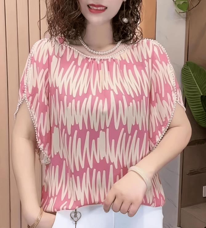 graphic print beaded trim blouse casual split sleeve blouse - Temu Norway