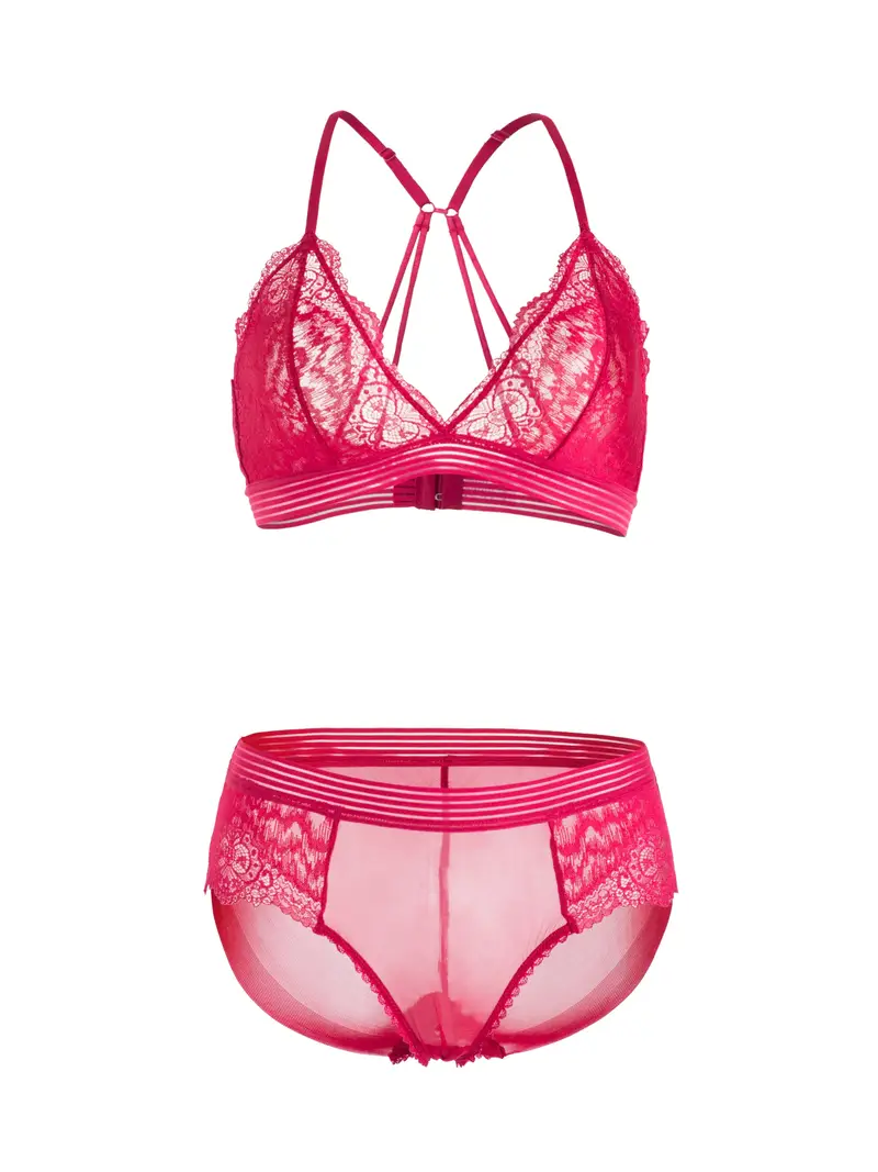 Sultry Floral Lace Lingerie Set See Unlined Bra Mesh Panties Temu Ireland